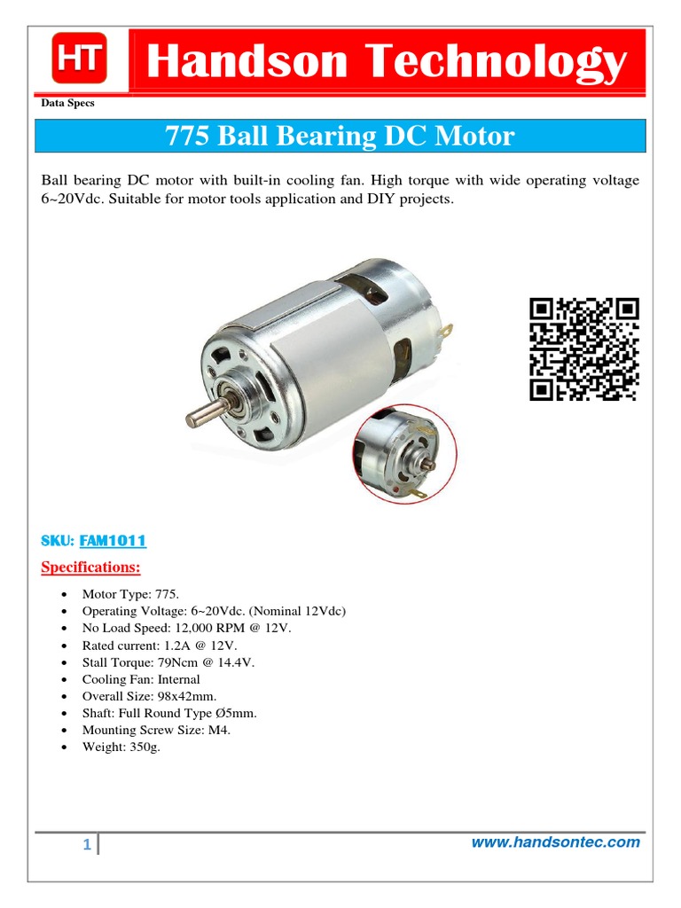775 DC Motor Specifications and Details | PDF