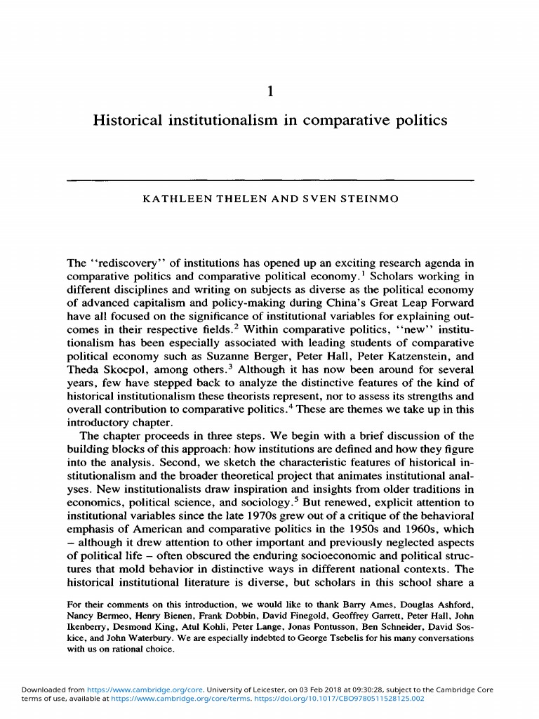 Historical Institutionalism in Comparative Politics | PDF | Institution ...