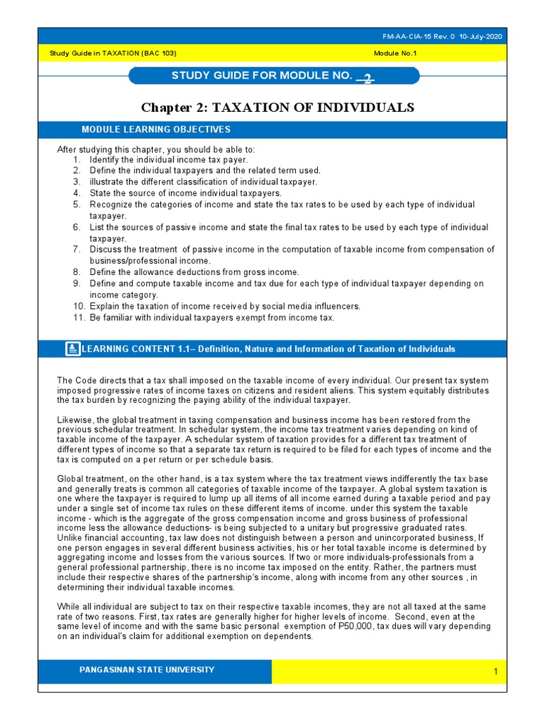 Taxation of Individual Income Taxpayers | PDF | Finance & Money Management