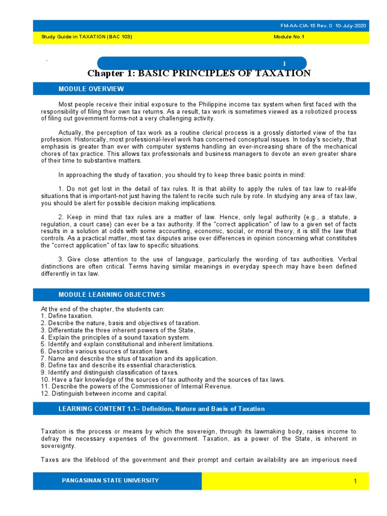 BAC-103-SG-1 Module 1 Taxation | PDF | Taxes | Gross Income