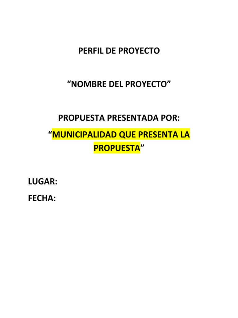 Formato Perfil de Proyecto | PDF | Presupuesto | Economias