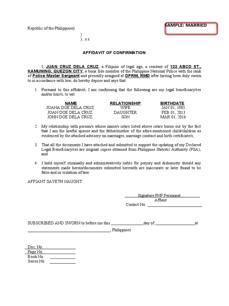 Affidavit of Confirmation Format | PDF | Affidavit | Justice