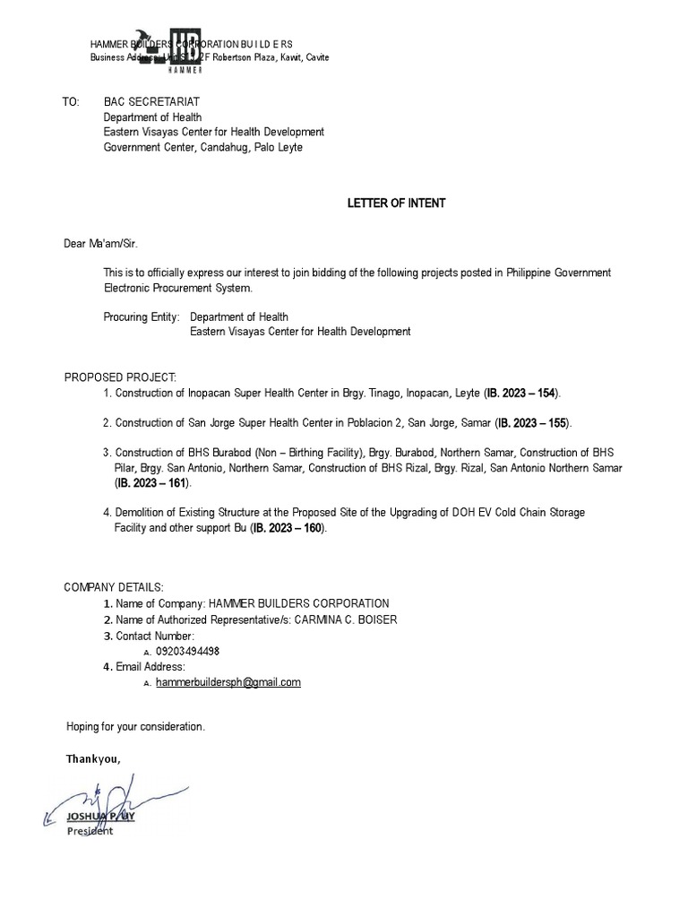 Letter of Intent | PDF