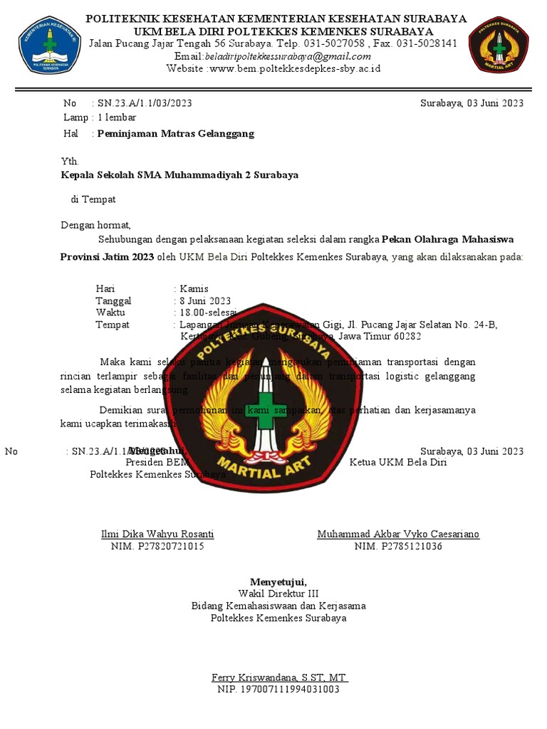 Permohonan Peminjaman Matras Gelanggang | PDF