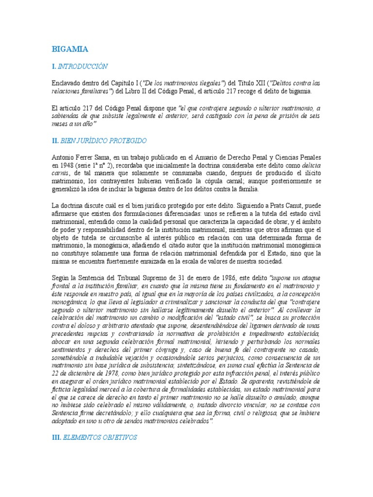 BIGAMIA Elementos | Descargar gratis PDF | Matrimonio | Derecho penal