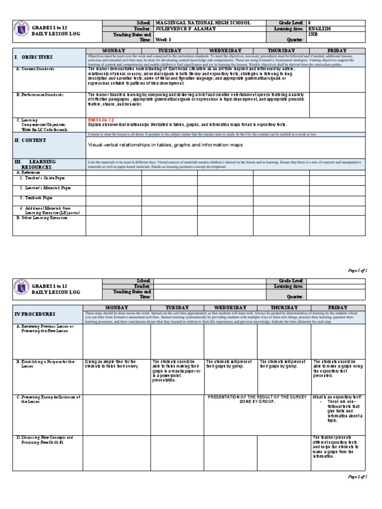 DLL-ENG8-2NDQ-3rd week edited (1) - Copy | PDF | Learning | Teachers