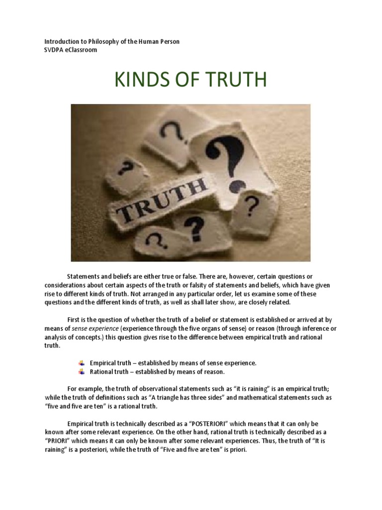 Kinds of Truth | PDF | Truth | Empirical Evidence