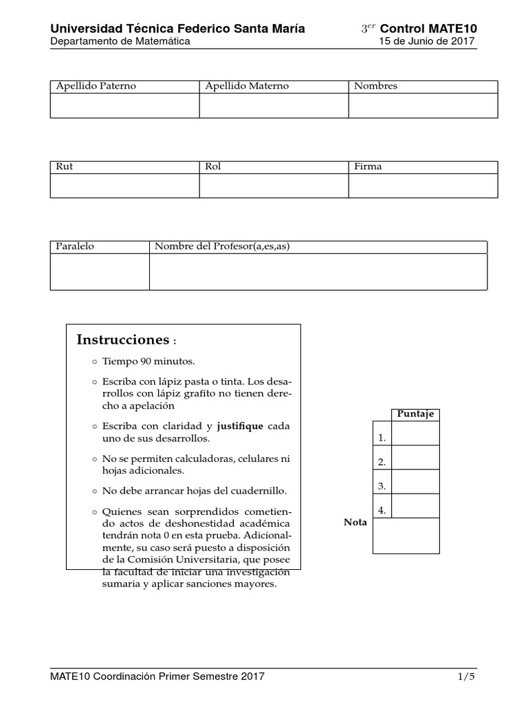 Control 3 Mate10 S12017 Pauta | PDF | Matemáticas