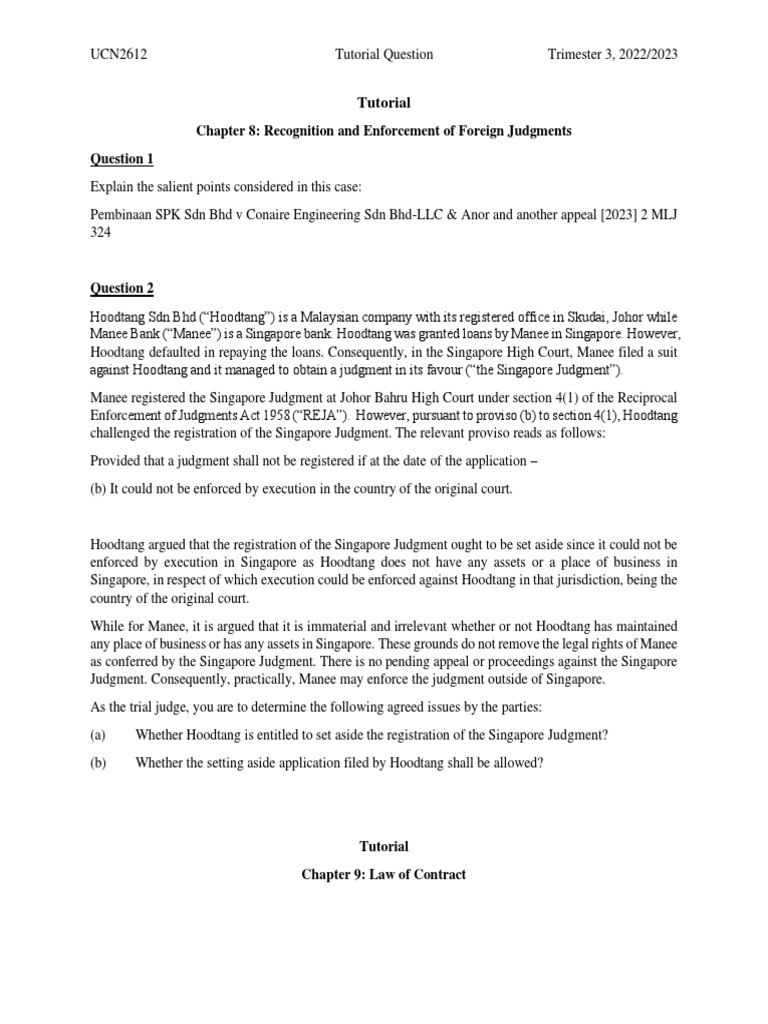 Tutorial - Week 5 Chapter 8 and 9 | PDF | Judgment (Law) | Public Law