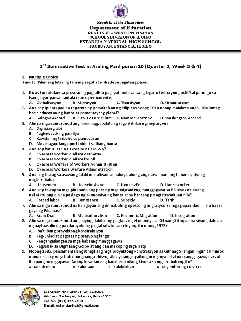 2ND Summative Test 2ND QUARTER | PDF