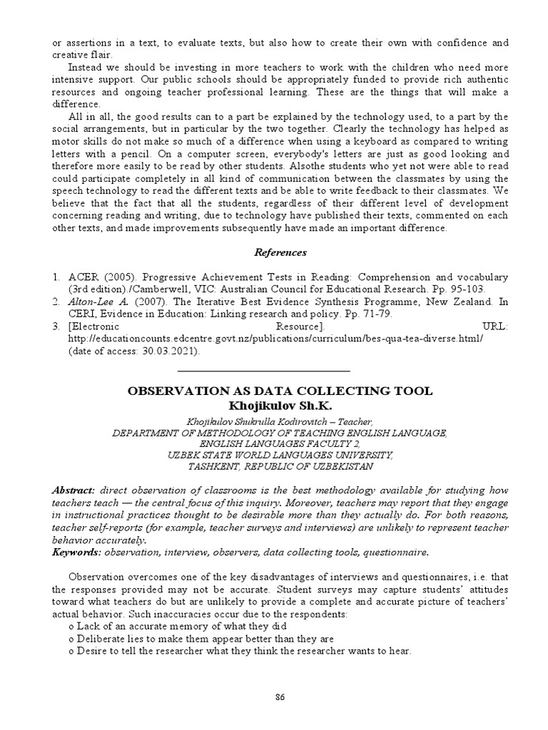 Observation As Data Collecting Tool | PDF | Self Report Study | Learning