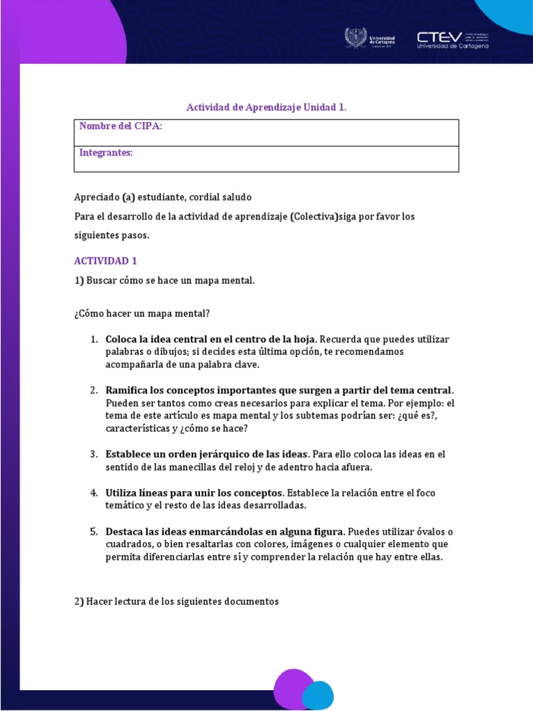 Actividad de Aprendizaje Unidad 1 | PDF