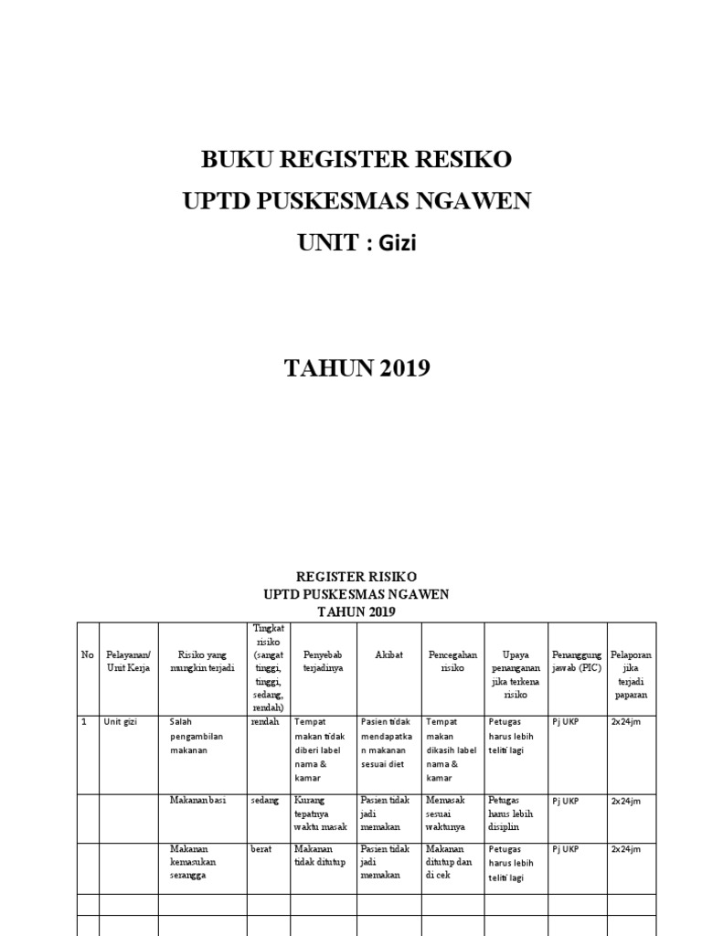 Form Register Resiko Gizi 22019 | PDF