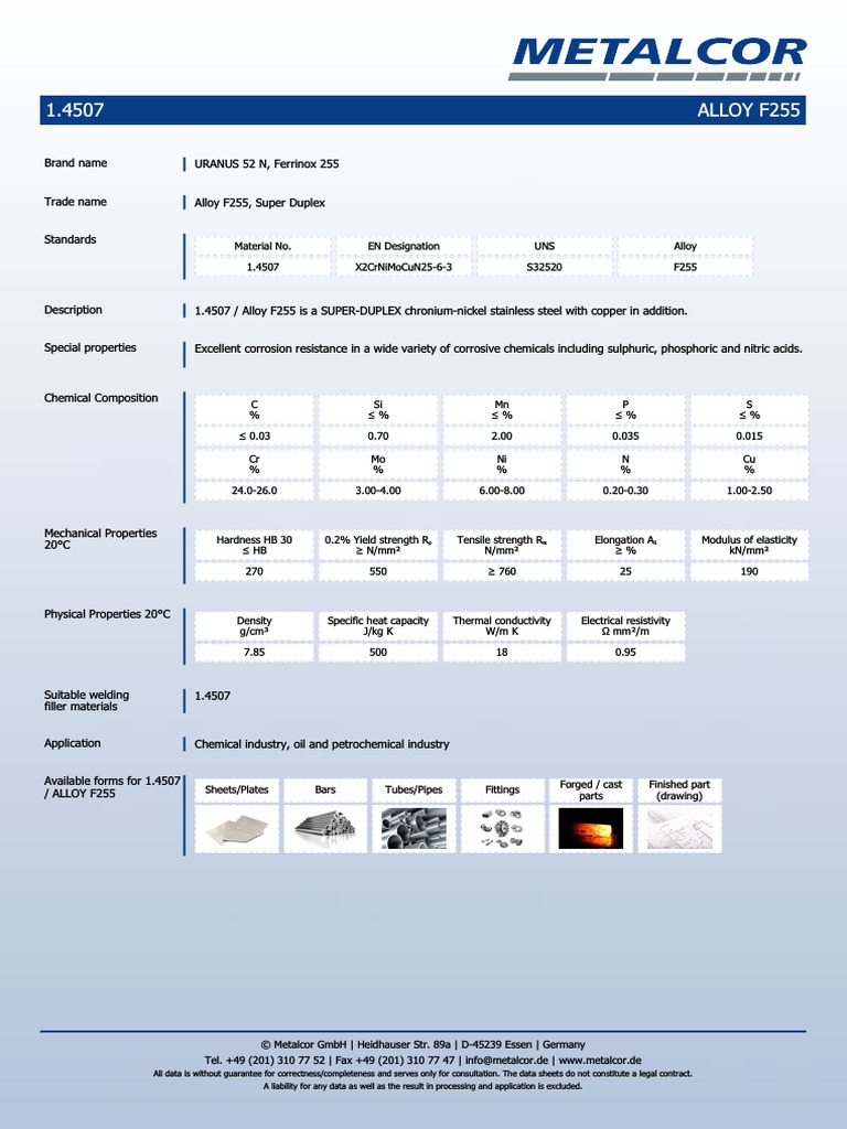Metalcor - 1.4507 - Alloy - F255 - Uranus 52N - S32520 | PDF ...