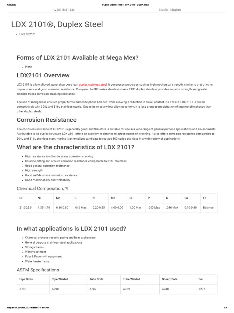 Duplex Stainless Steel LDX 2101 - MEGA MEX | Download Free PDF | Stainless Steel | Steel