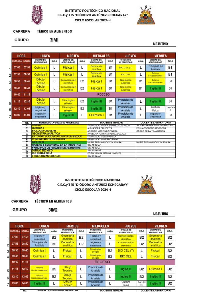 Horarios y Materias CECyT 15 2024-I | PDF | Science | Naturaleza