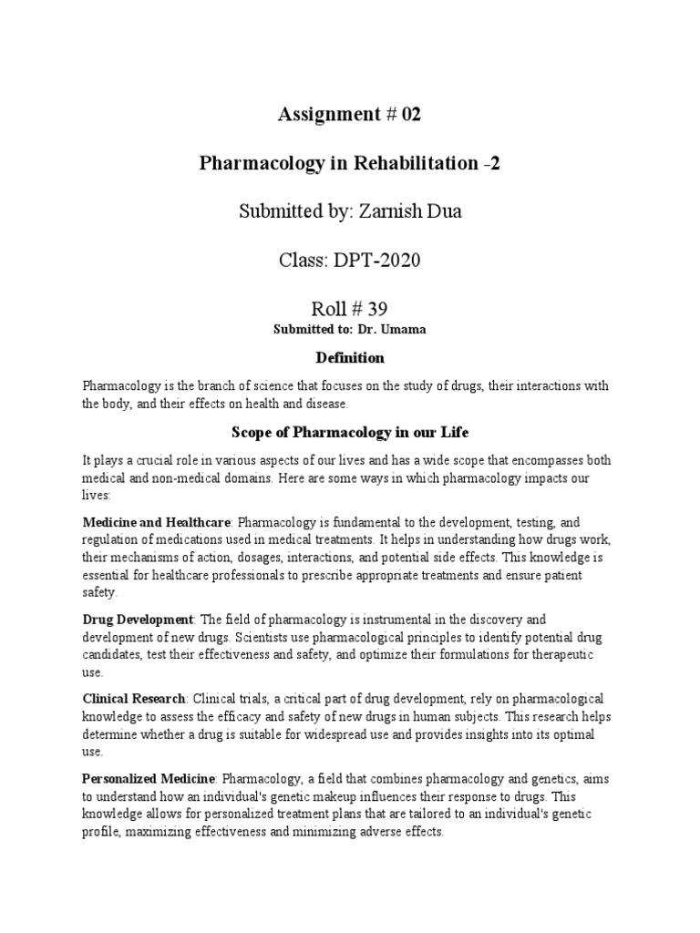 Pharma Assignment | PDF | Physical Therapy | Pharmacology