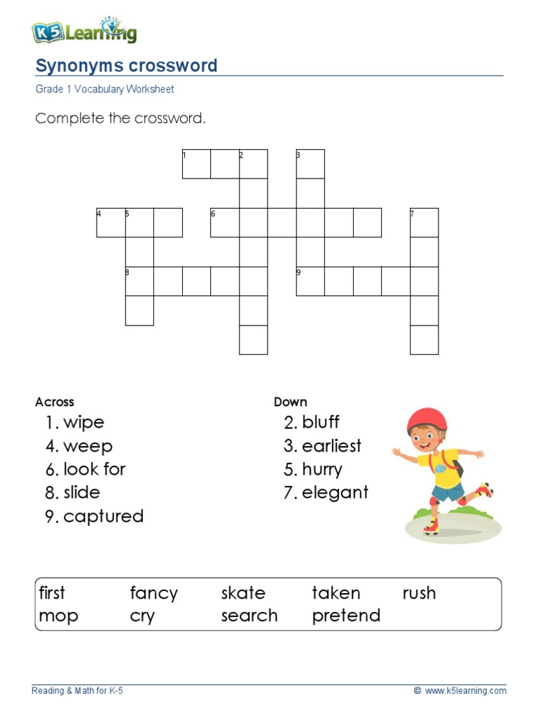 1st Grade Synonyms Crossword 1 | PDF