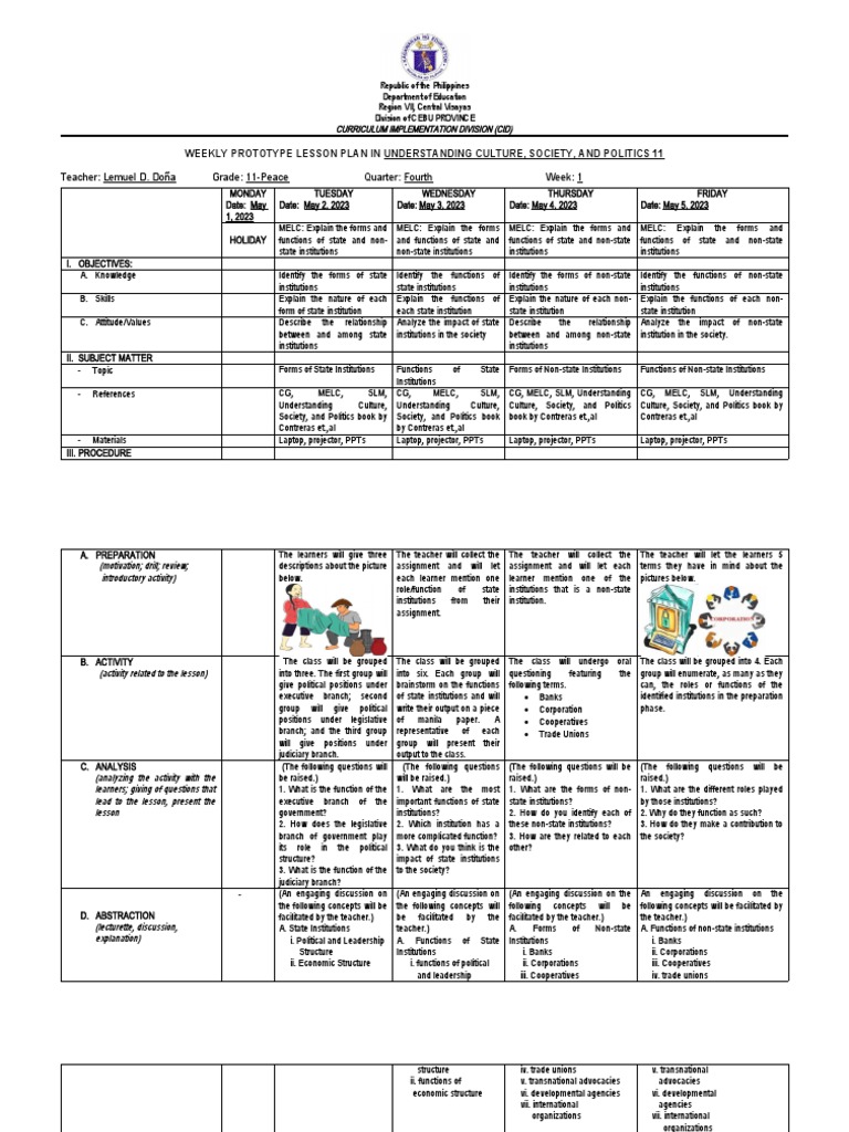 Ucsp Q4 W1 | PDF | Institution | Separation Of Powers
