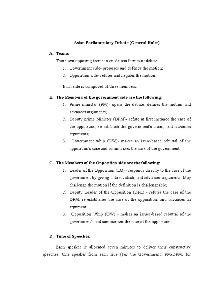 Asian Parliamentary Debate | PDF