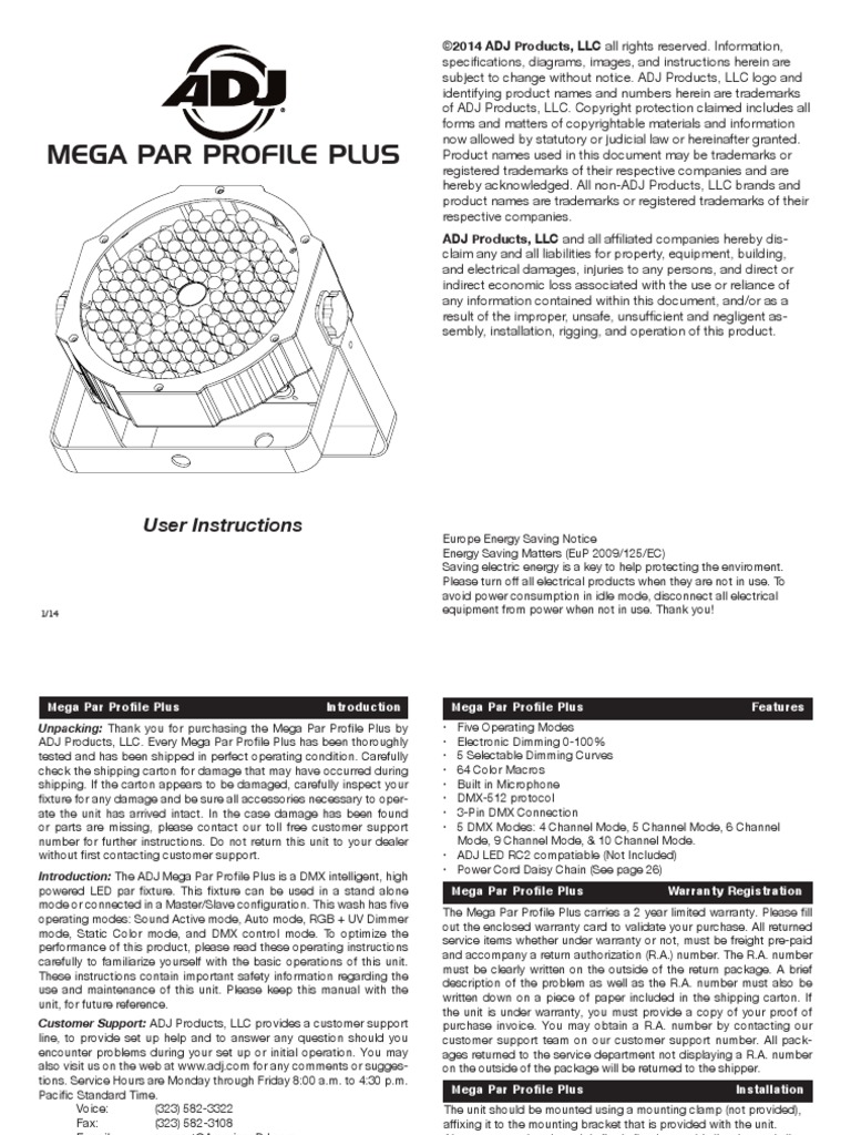 Mega Par Profile Plus: User Instructions | Download Free PDF | Electrical Connector | Electronics