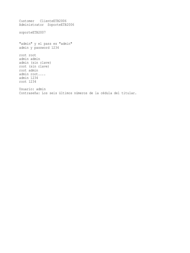 Claves y usuarios del router ETB | PDF