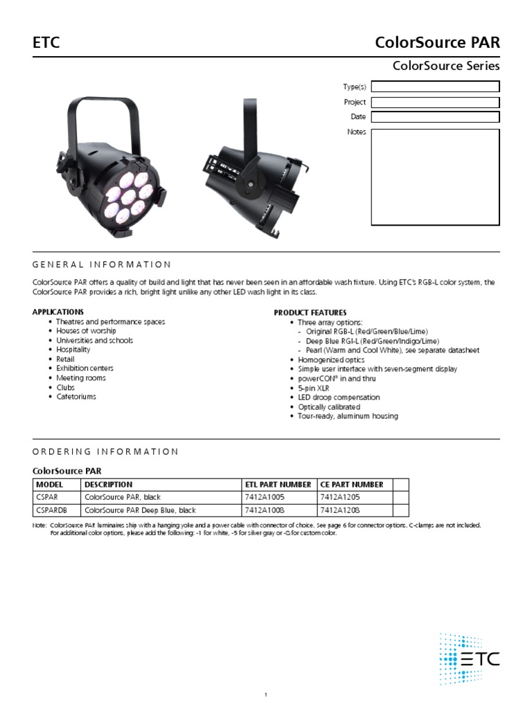ColorSource PAR Datasheet Revp | PDF | Light Emitting Diode | Decibel
