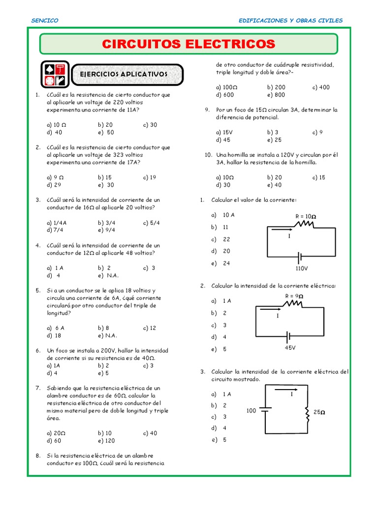 Ejercicios de Circuitos Electricos | PDF | Corriente eléctrica | Resistencia Eléctrica y ...