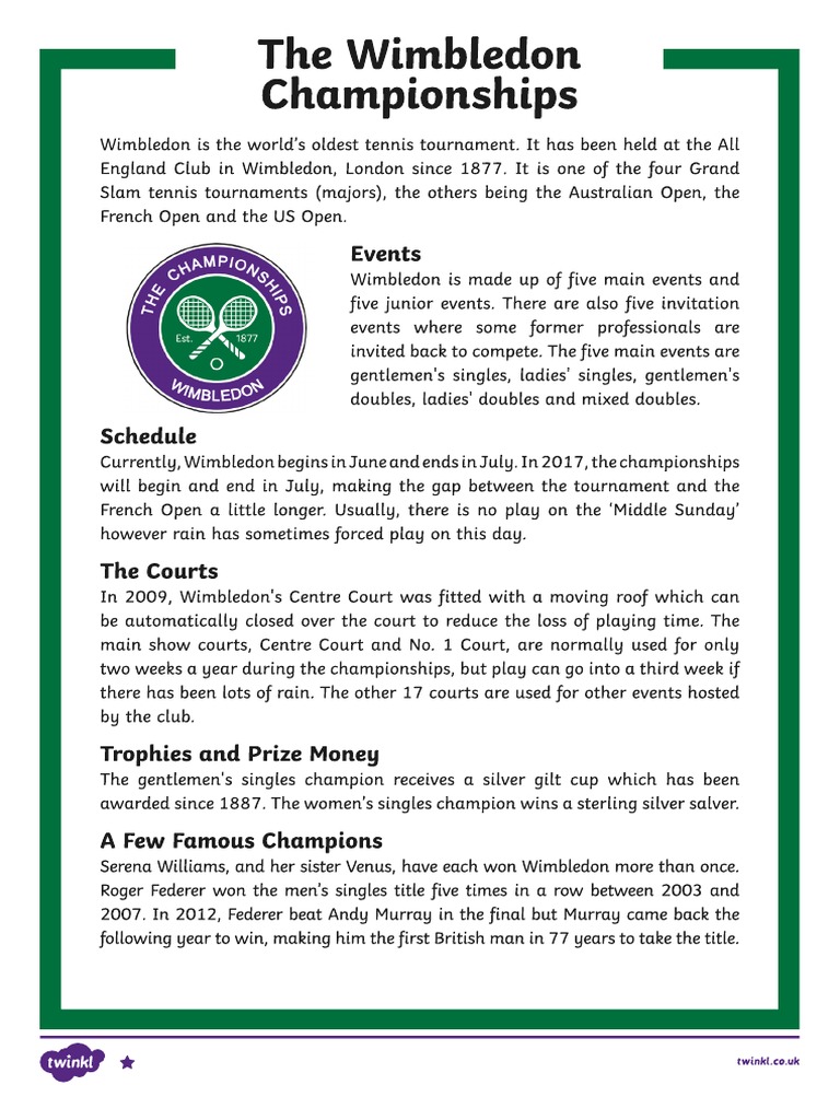Wimbledon Reading Comprehension | PDF