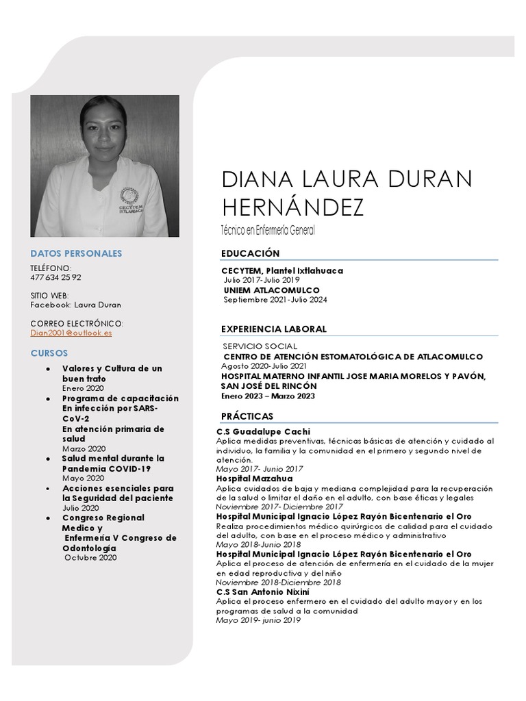 Diana Laura Duran HERNÁNDEZ CV | PDF | Hospital | Enfermería
