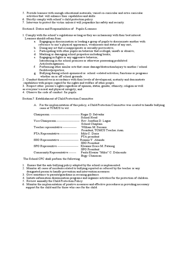 Child Protection Committee | PDF | Child Protection | Bullying