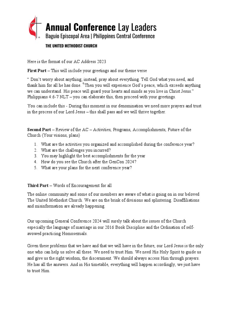 AC Lay Leaders Address Format 2023 | Download Free PDF | Prayer | Jesus