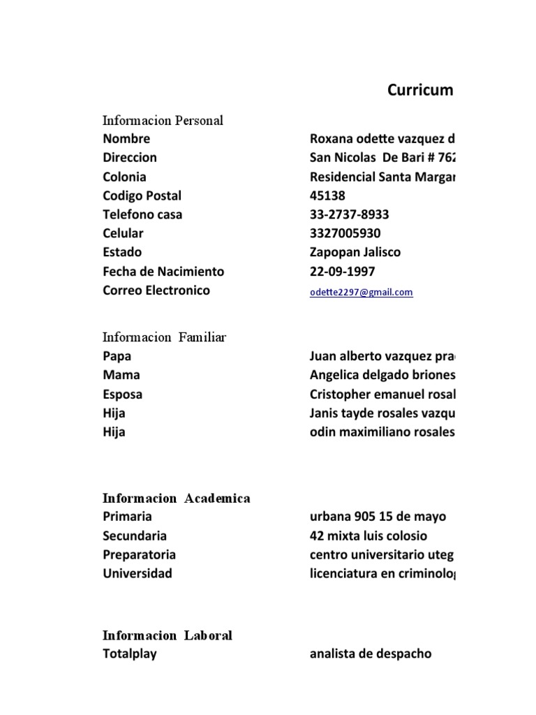 Curriculum de Roxana | PDF