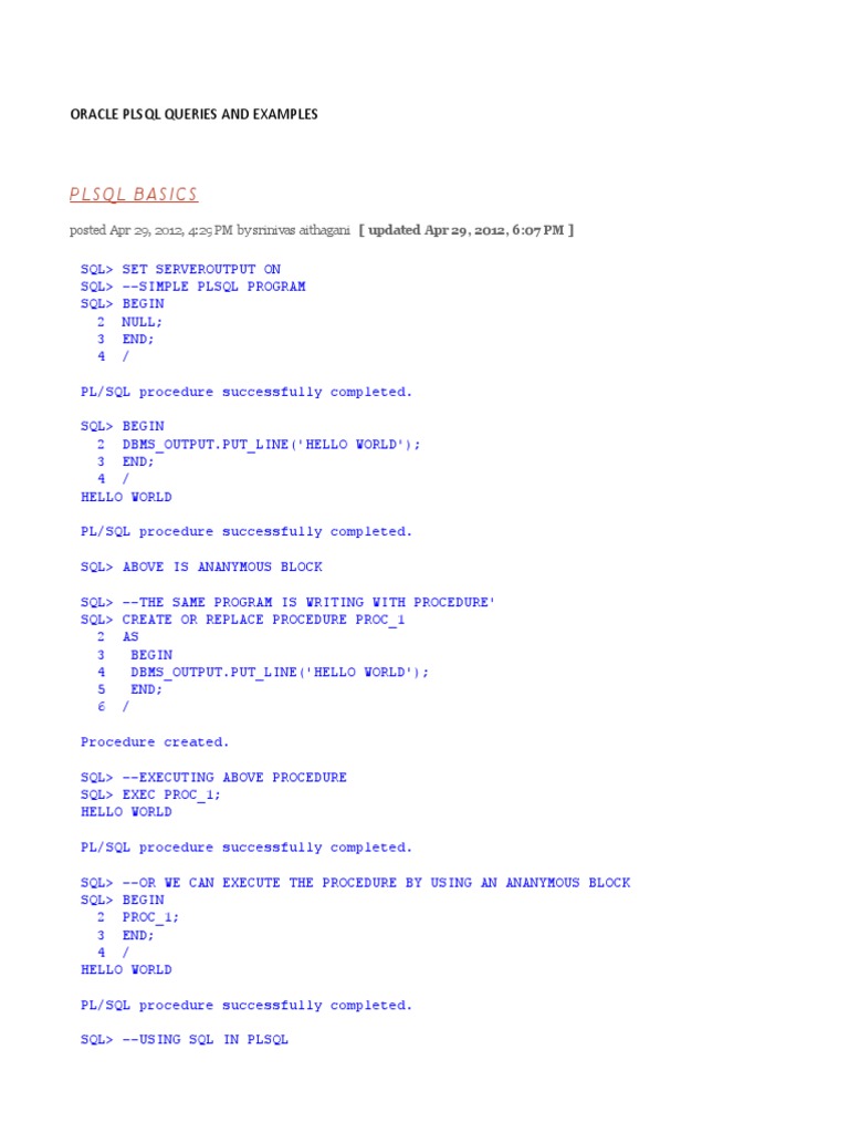 PLSQL Queries Examples | PDF