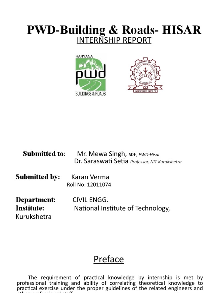 PWD HISAR - Internship Report | PDF