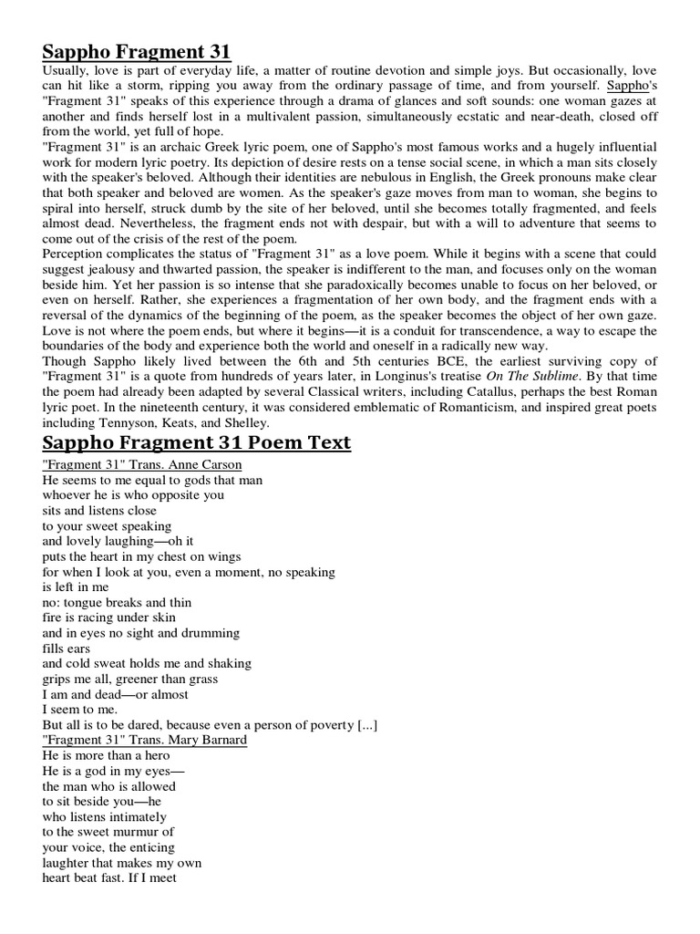 Sappho Fragment 31 | PDF