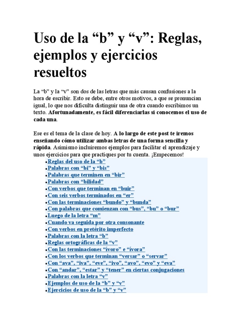 Uso de la B y V: Reglas y Ejercicios | PDF | Verbo | Palabra