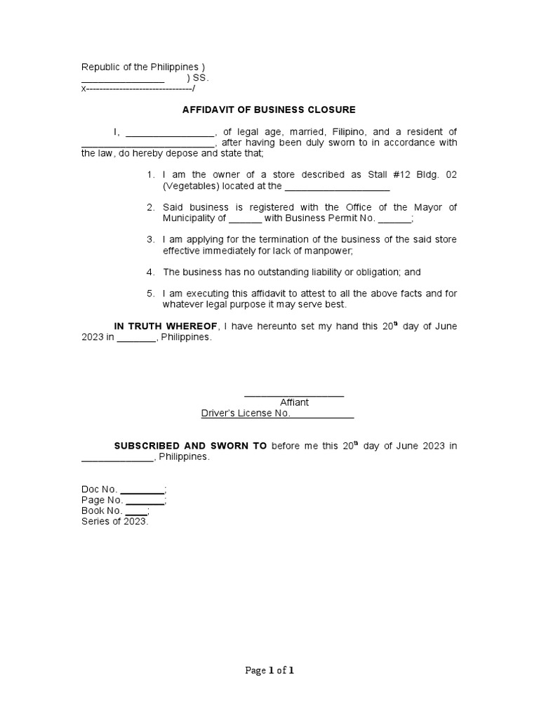 affidavit of BUSINESS CLOSURE | PDF