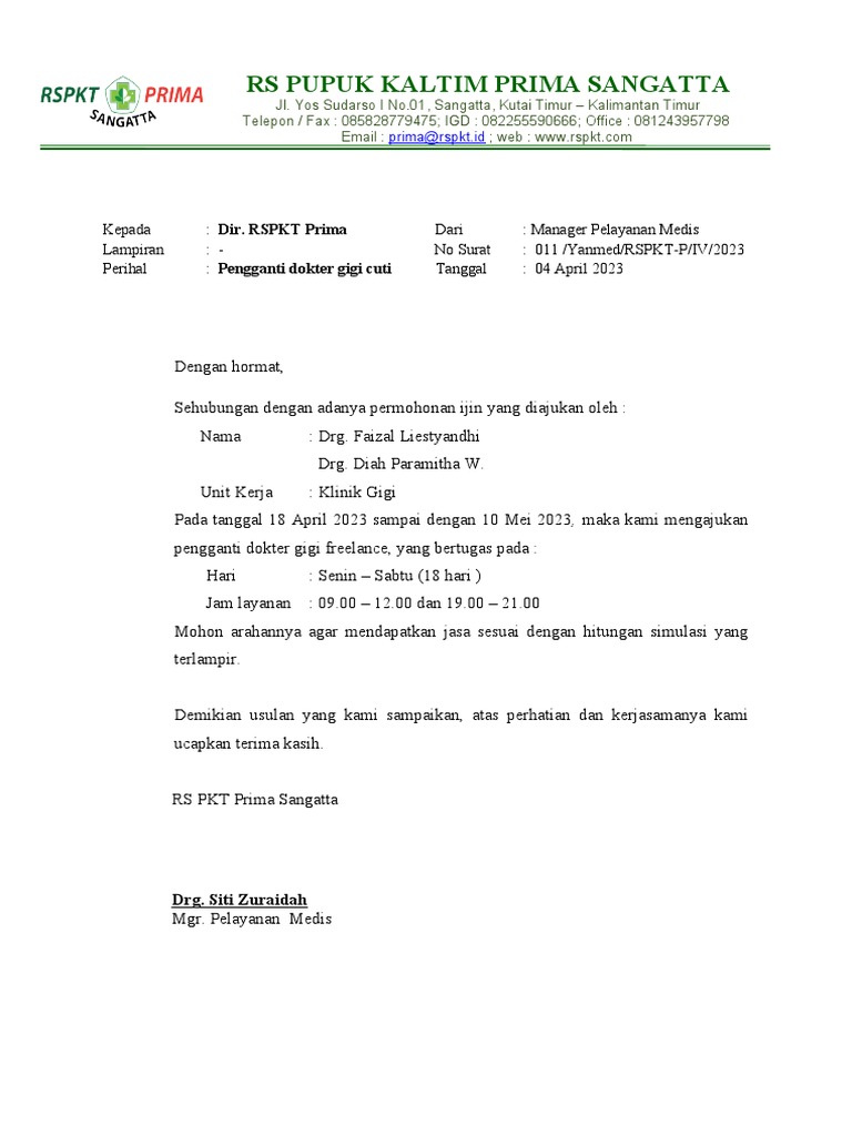 Usulan Pengganti Dokter Gigi RS PKT | PDF | Bisnis