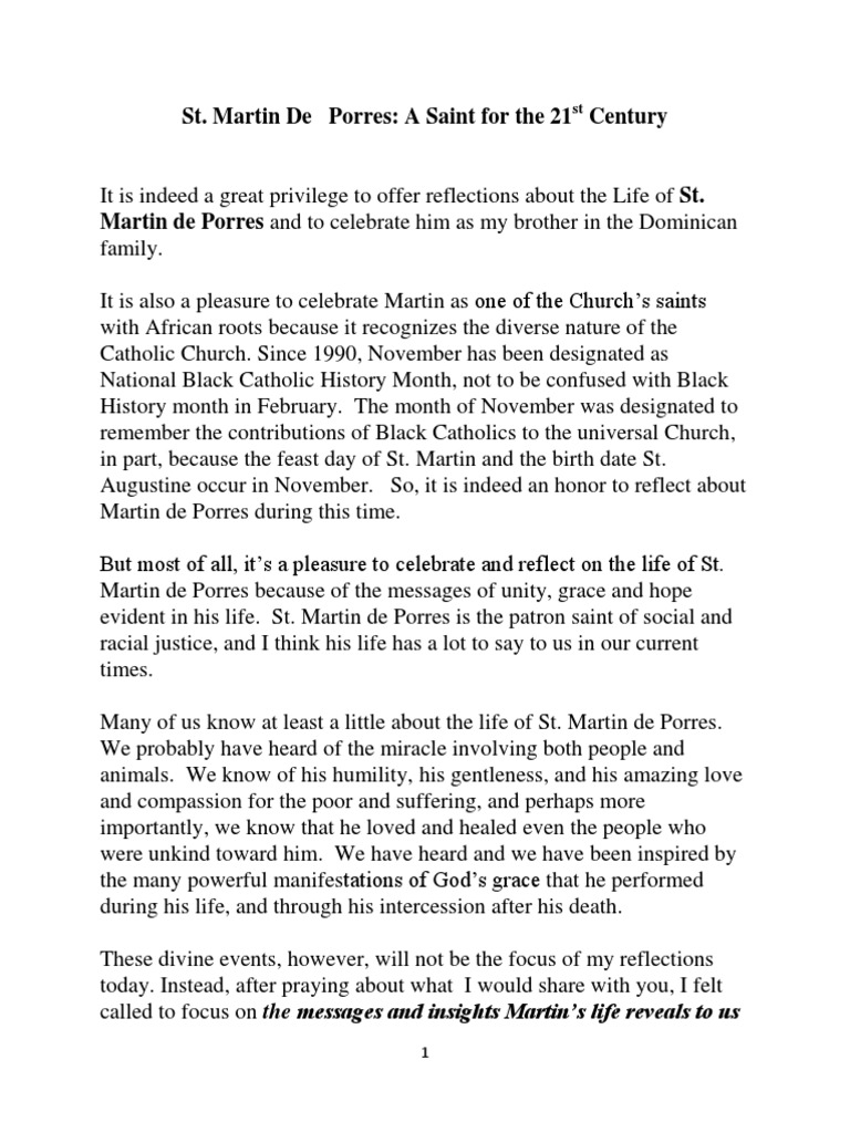 Martin de Porres Reflection | PDF | Dominican Order | Catholic Church