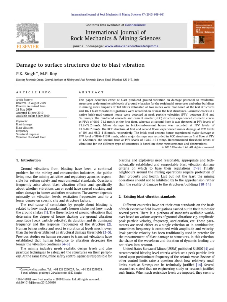 Damage To Surface Structures Due To Blast Vibrations | PDF | Coal Mining | Mining