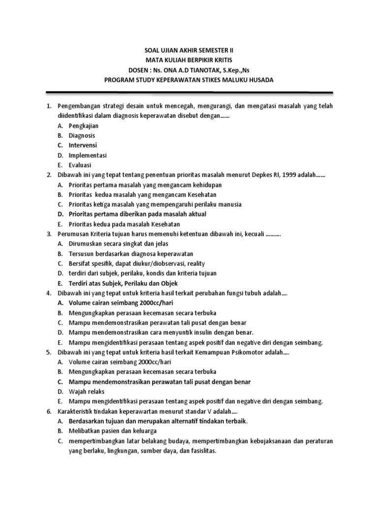Lembar Jawaban Uas Berpikir Kritis | PDF