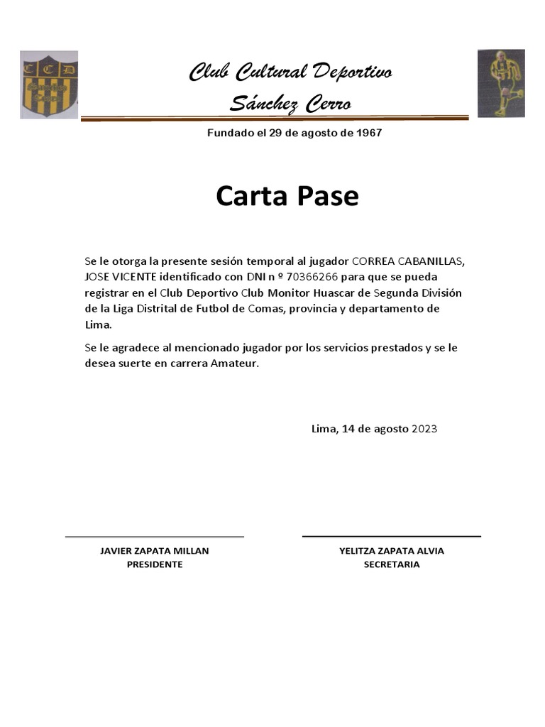 Carta Pase | PDF
