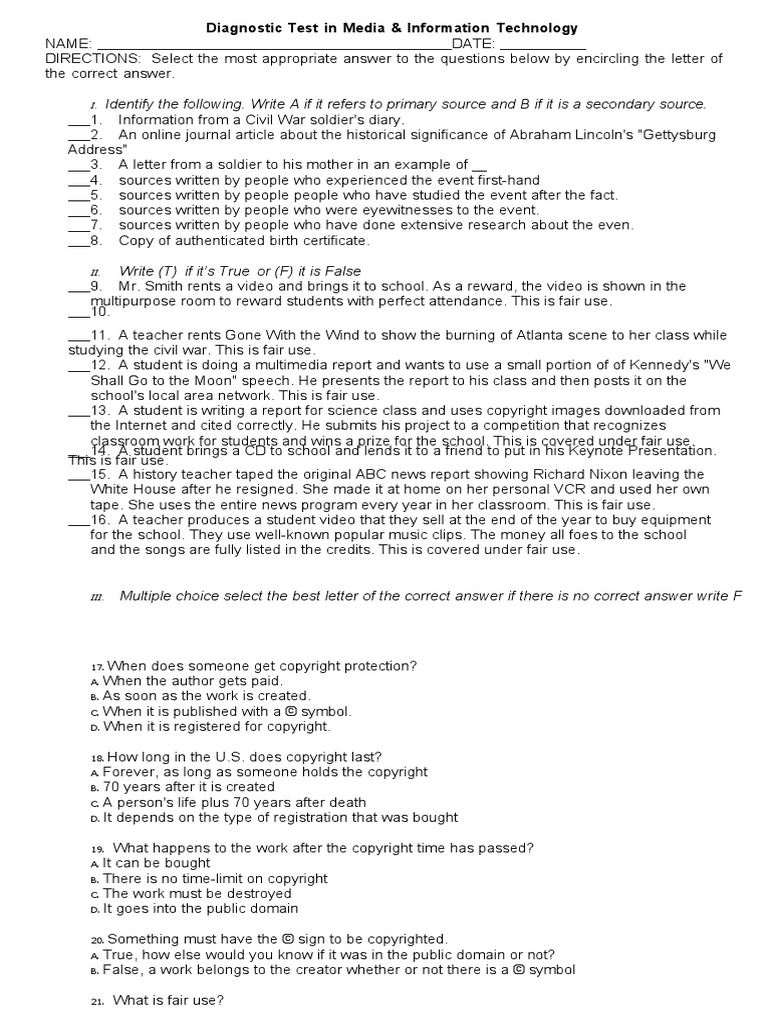 Diagnostic Test in Media Information Literacy Grade 11 | PDF | Mass ...