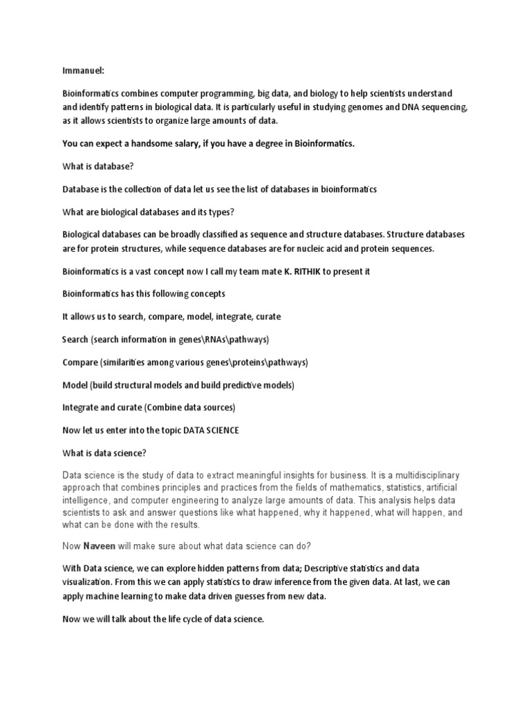 Bioinformatics Combines Computer Programming | PDF | Bioinformatics ...