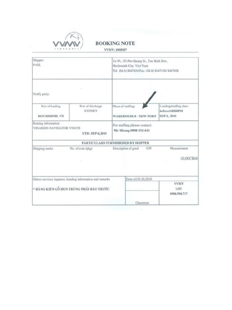 Booking Note | PDF