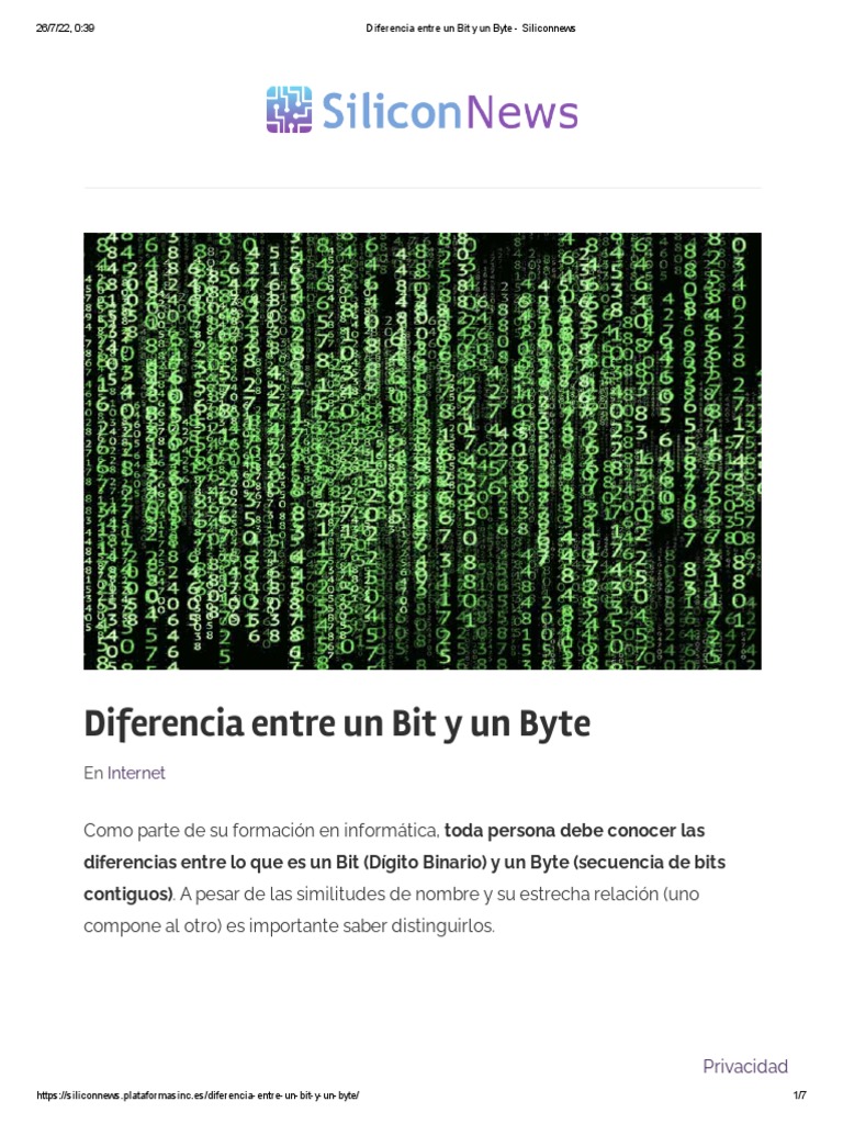 Diferencia Entre Un Bit y Un Byte - Siliconnews | PDF | Poco | Byte