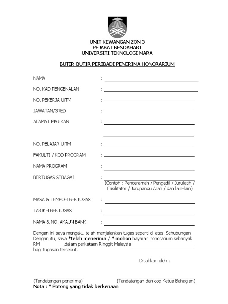 Borang Honorarium | PDF Borang Honorarium | PDF