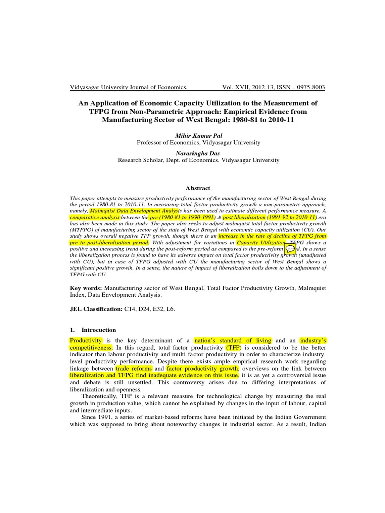 An Application of Economic Capacity Utilization To The Measurement of ...