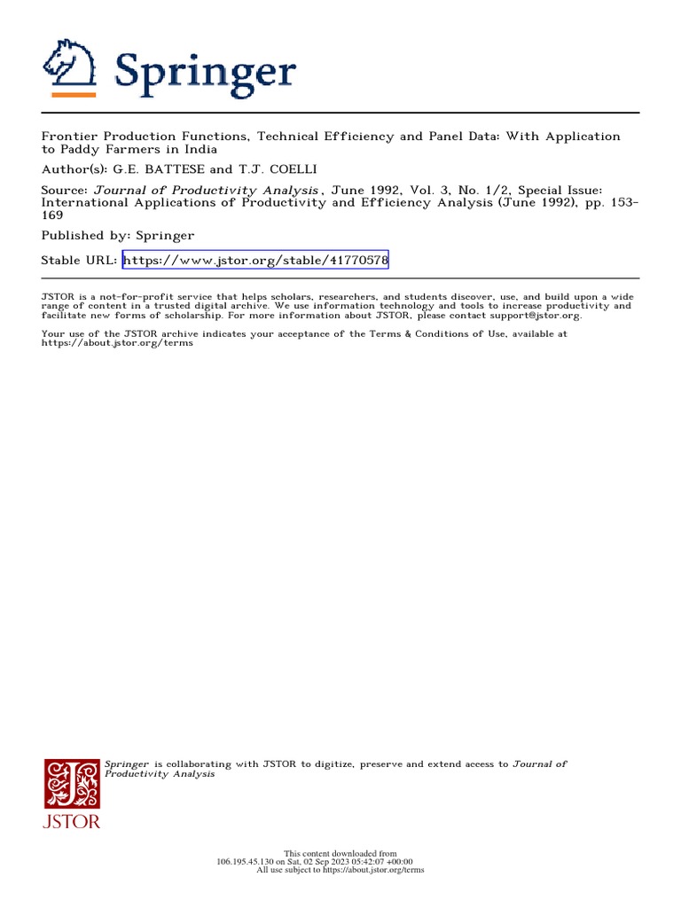 BATTESE FrontierProductionFunctions 1992 | PDF | Econometrics ...